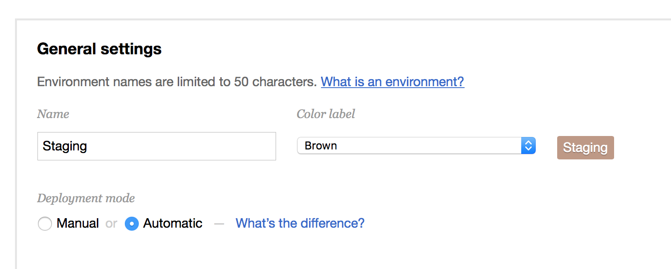 Environments can be set to automatic